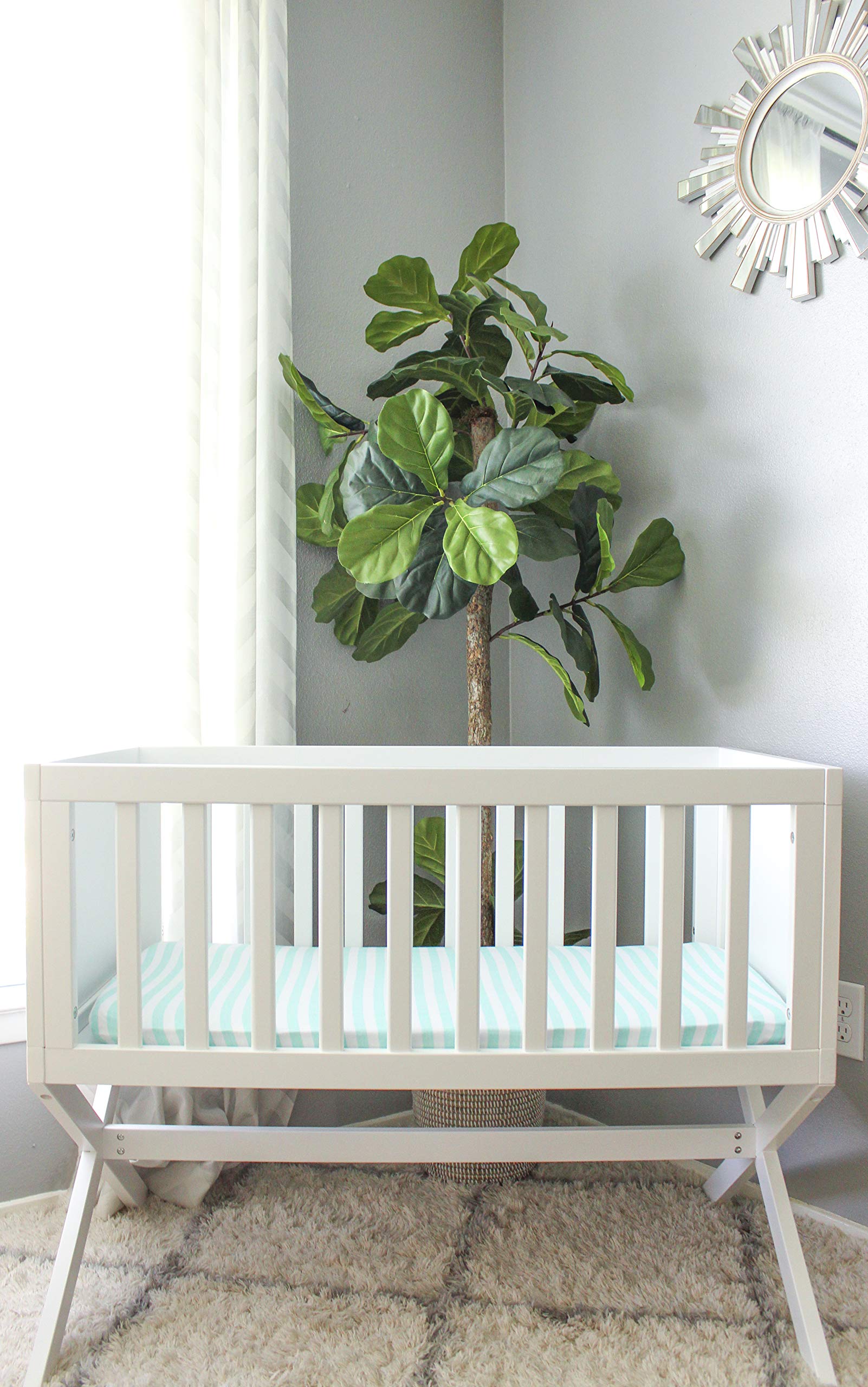 NODNAL CO. 3 Fitted Bassinet Sheets Mint Set Baby Girl/Boy - 100% Oeko-TEX Cotton - Gender Neutral Chevron Polka Dot Stripe Universal Fit - Cradle/Moses Basket Hourglass Oval Rectangle Mattress Sheet