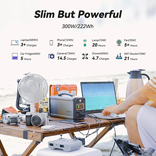 300W Solar Generator, FlashFish 60000mAh Portable Power Station Camping Potable Generator, CPAP Battery Recharged by Solar Panel/Wall Outlet/Car, 110V AC Out/DC 12V /QC USB Ports for CPAP Camp Travel