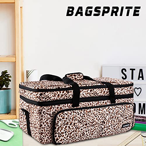 BAGSPRITE Double-Layer Carrying Case Compatible with Cricut Explore Air, Air 2, Maker and Maker 3, Cricut Case with Mat Pockets and Cricut Accessories Storage (Leopard)