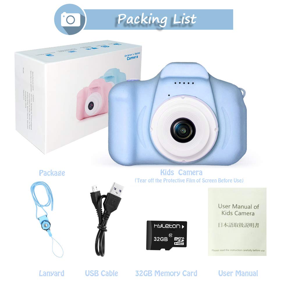 Digital Camera for Kids,hyleton 1080P FHD Kids Digital Video Camera with 2 Inch IPS Screen and 32GB SD Card for 3-10 Years Boys Girls Gift (Light Blue)