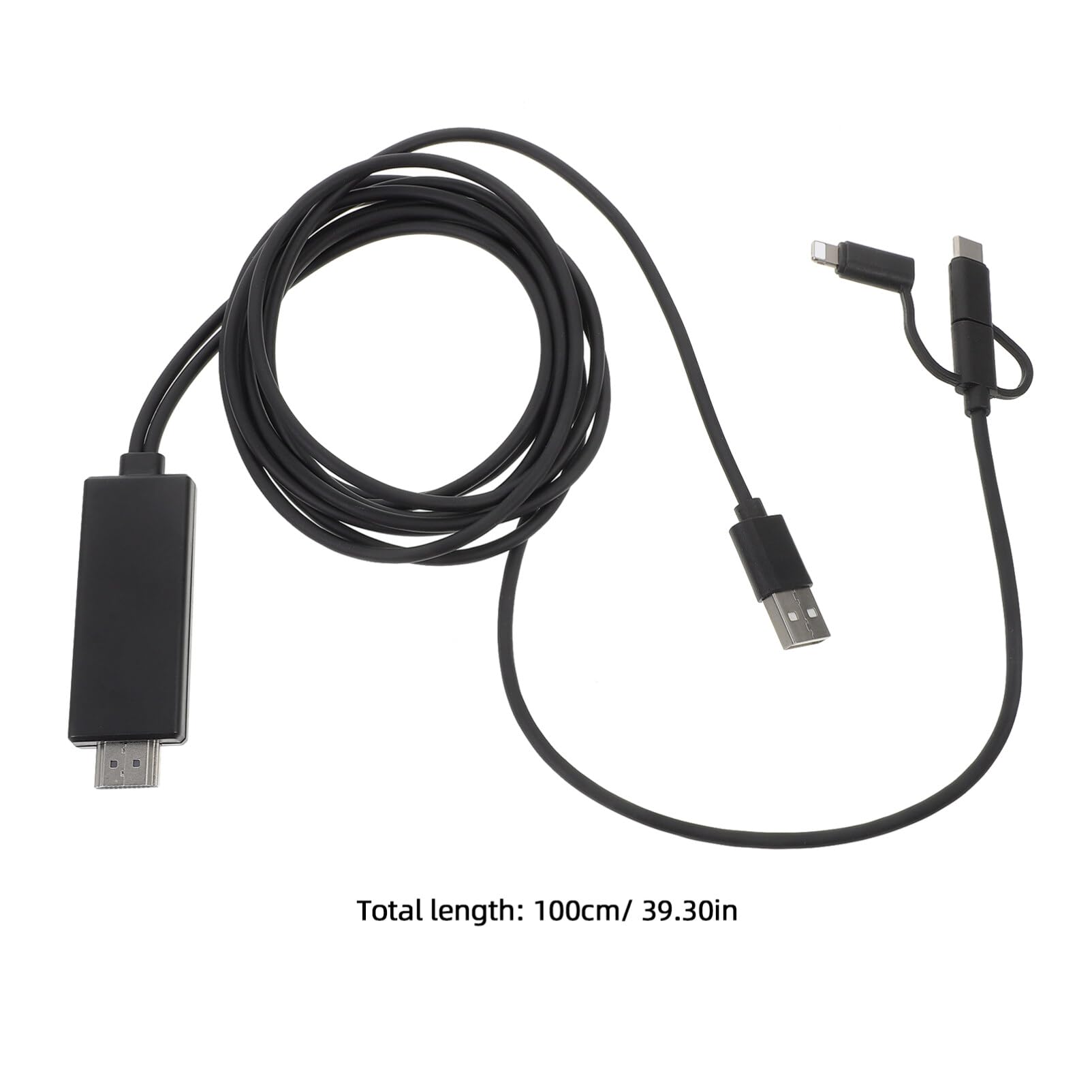 UKCOCO 1M 3 in 1 USB Female to HDMI Male Charger Cable Splitter Adapter Converter with USB Power for Windows and Android Data Transfer (Black)