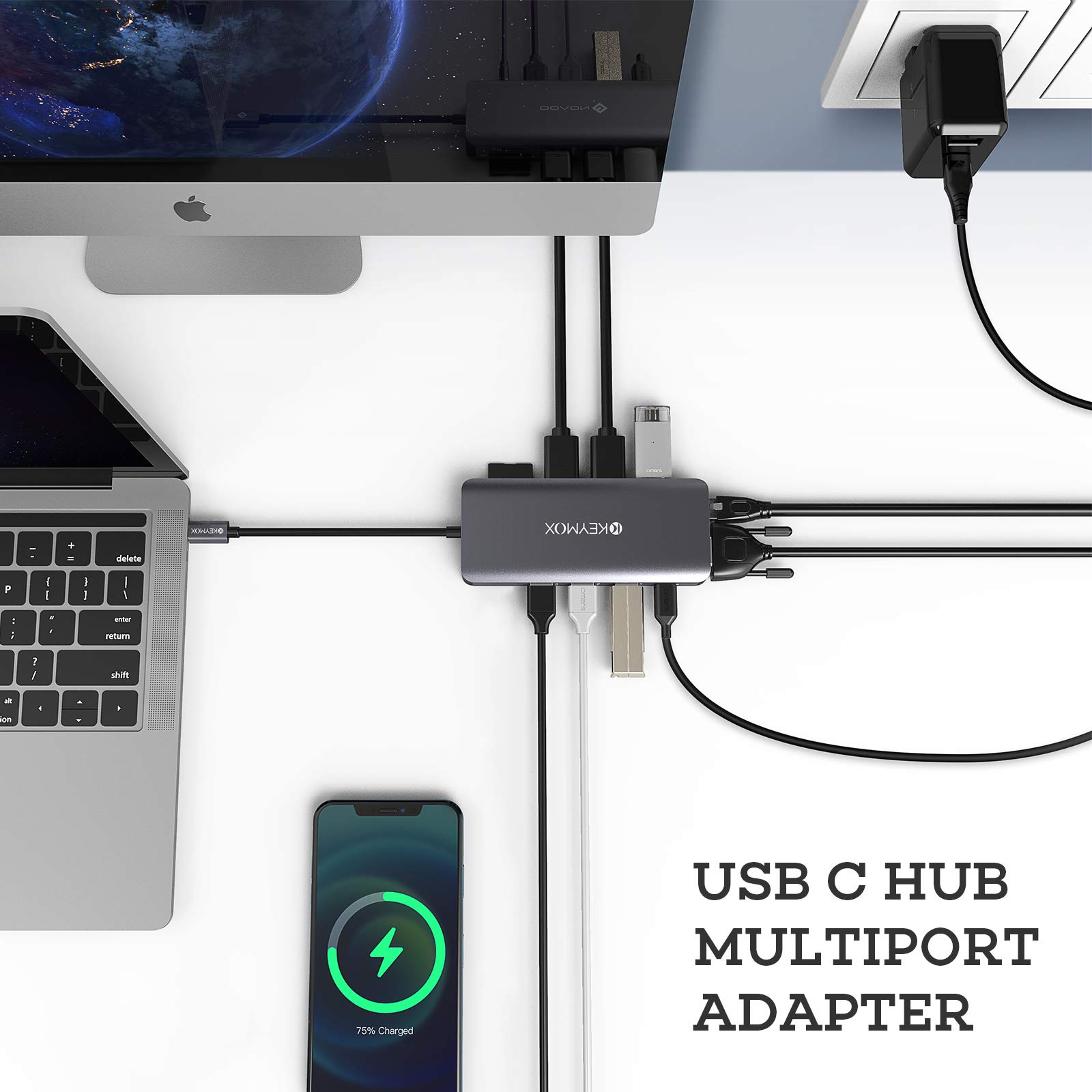 KEYMOX USB-C Laptop Docking Station, USB-C Hub, 11in1 Triple Display (Dual 4K HDMI&VGA) Type-C Adapter for HP Dell MacBook Pro and Windows (1Gbps Ethernet LAN, 100W PD, 4 x USB, SD TF Card Reader)