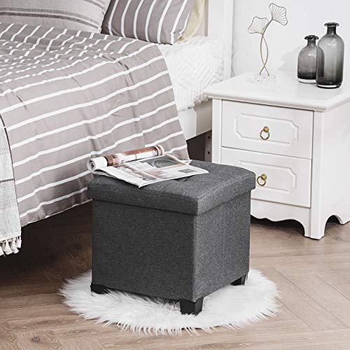 APICIZON 13 inches Small Storage Ottoman Cube, Foot Stool Foldable Storage Footrest with 4 Plastic Legs for Living Room Bedroom, Grey