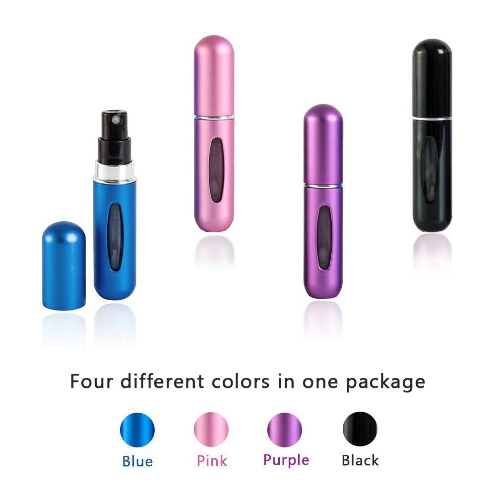 Portable Mini Refillable Perfume Atomizer Bottle,Refillable Perfume Spray,Atomizer Bottom Refill Scent Pump Case,Traveling and Outgoing 4 Pcs Pack of 5ml