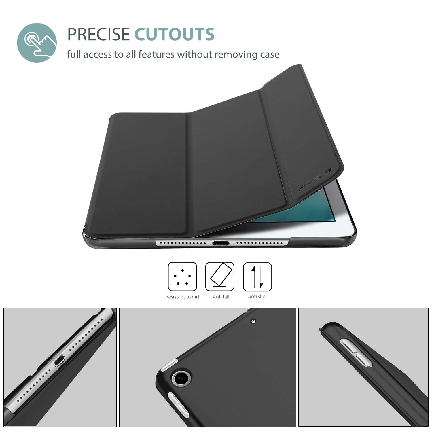 ProCase Smart Case for iPad Mini 5 2019(Model: A2133 A2124 A2126 A2125), Ultra Slim Lightweight Stand Case with Translucent Frosted Back Cover for iPad Mini 5th Gen 7.9 Inch –Black
