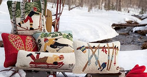 Chandler 4 Corners Artist-Designed Ski Rack Hand-Hooked Wool Decorative Throw Pillow (14β x 20β) Ski Pillow for Couches & Beds - Easy Care & Low Maintenance - Ski & Winter Sports Throw Rug