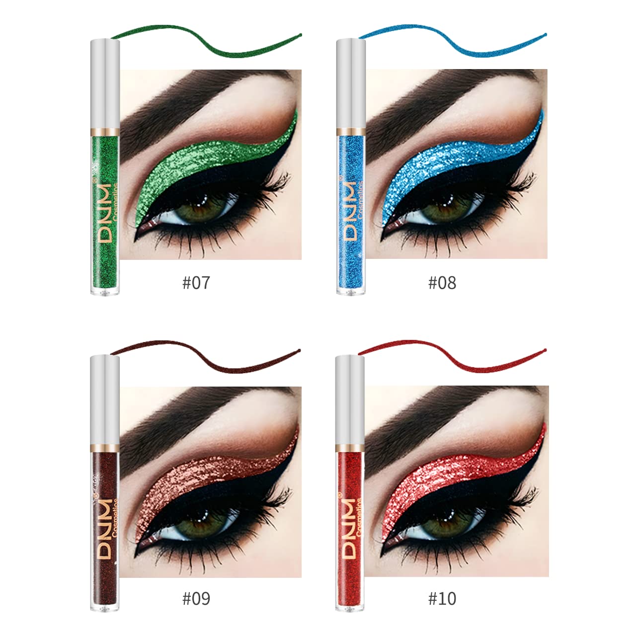 VOLLUCK 10 Colors Glitter Eyeliner liquid, Metallic Shimmer Glitter Eyeshadow, Long Lasting Waterproof Sparkling Eyeliner Eye Shadow Set for Party Festival Makeup