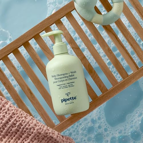 Pipette Baby Shampoo and Body Wash - Rose + Geranium, Tear-Free Bath Time, Hypoallergenic, Moisturizing Plant-Derived Squalane, Non-Toxic, Sulfate Free, 11.8 fl oz
