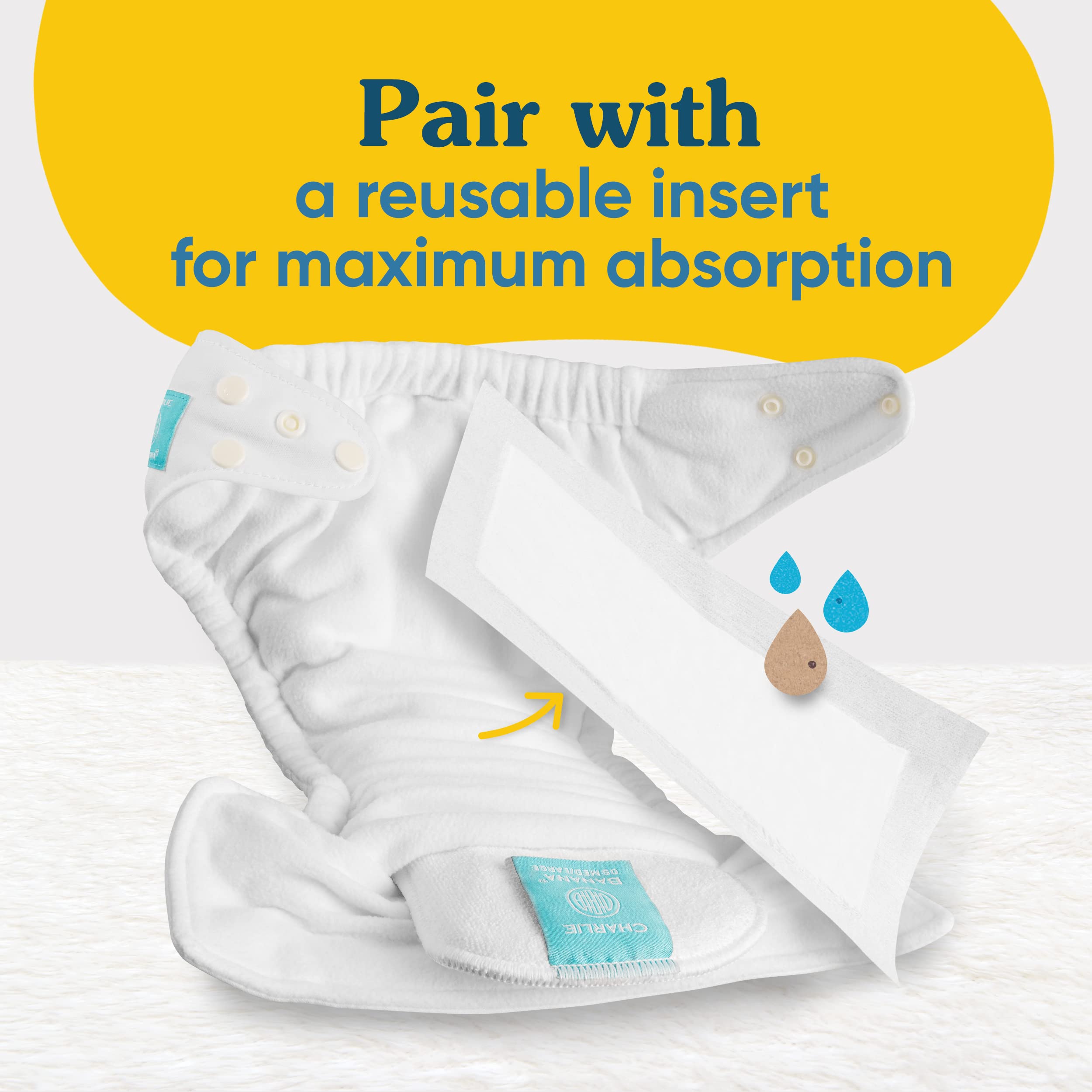 Charlie Banana Absorbent Disposable Inserts for Cloth Diapers, Hybrid Cloth Diaper System, 32-Pack