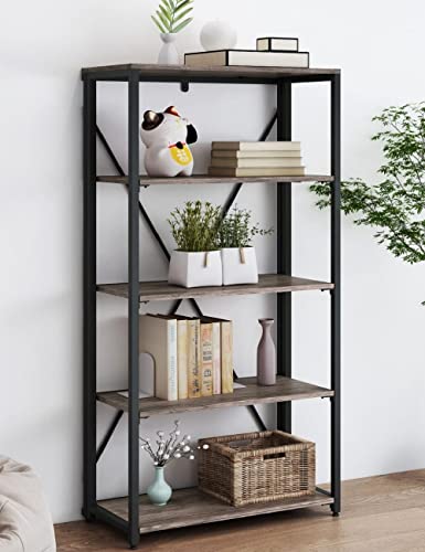 Bookshelf,5-Tier Folding Bookcase,Industrial Book Shelf,Rustic Wood Storage Shelves,Tall Bookshelf,Shelves For Bedroom,Office,Kitchen,Living Room,Study Room,No Assembly Folding Bookshelf,Black