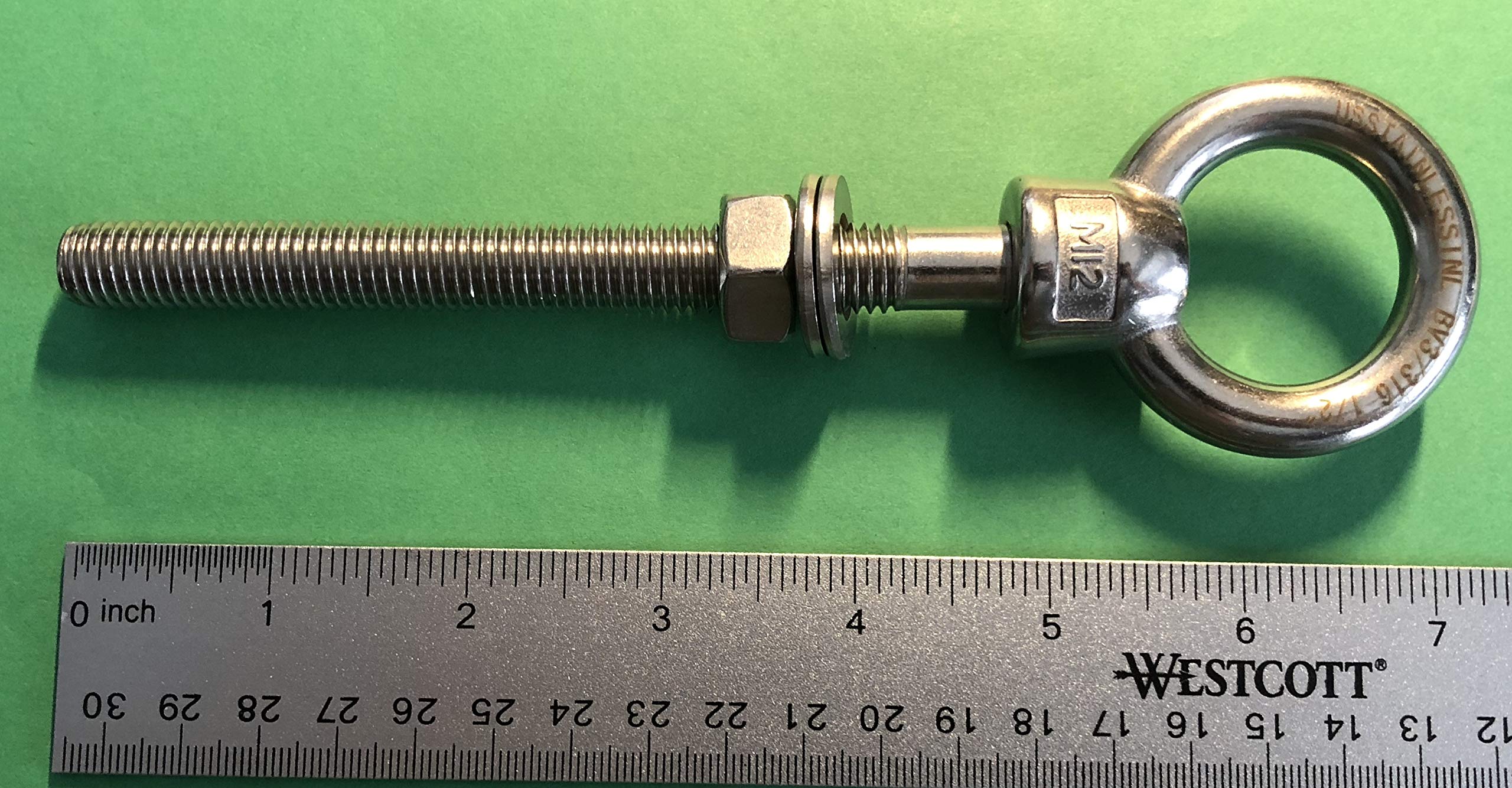 US STAINLESS Stainless Steel 316 (Shape Type 307) M12 Lifting Eye Bolt 12mm x 120mm Marine Grade Pitch of 1.75