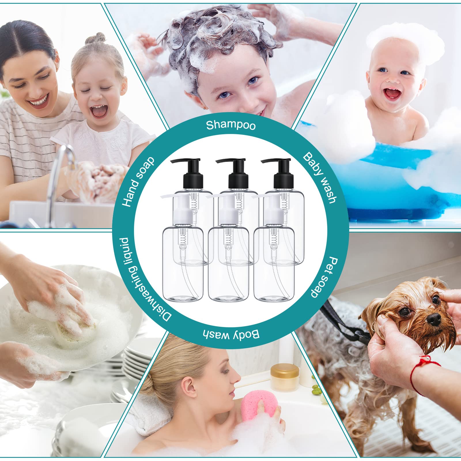 30 Pieces 8 oz Clear Plastic Pump Bottle Dispenser Empty Lotion Bottles Hand Dish Dispenser Refillable Container Black White Pumping for Shampoo Conditioner Body Wash Cream Liquid Soap