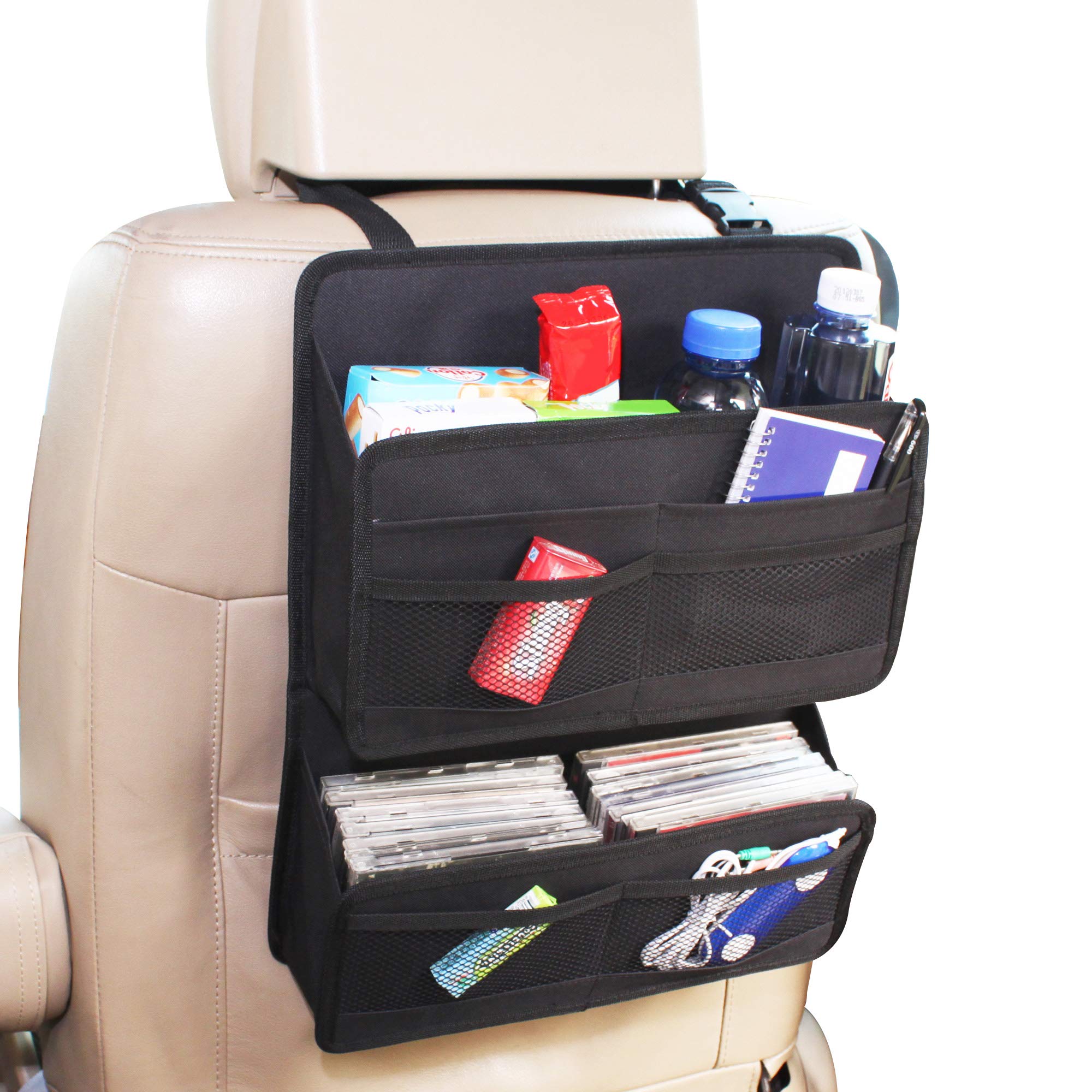 ITIDY Car-SeatBack-Organizer, Seat Back Protector for Baby Accessories and Kids Small Toys, Travel Essentials Holder, Storage Bag for Cars/Vans/SUVs/RVs,Black