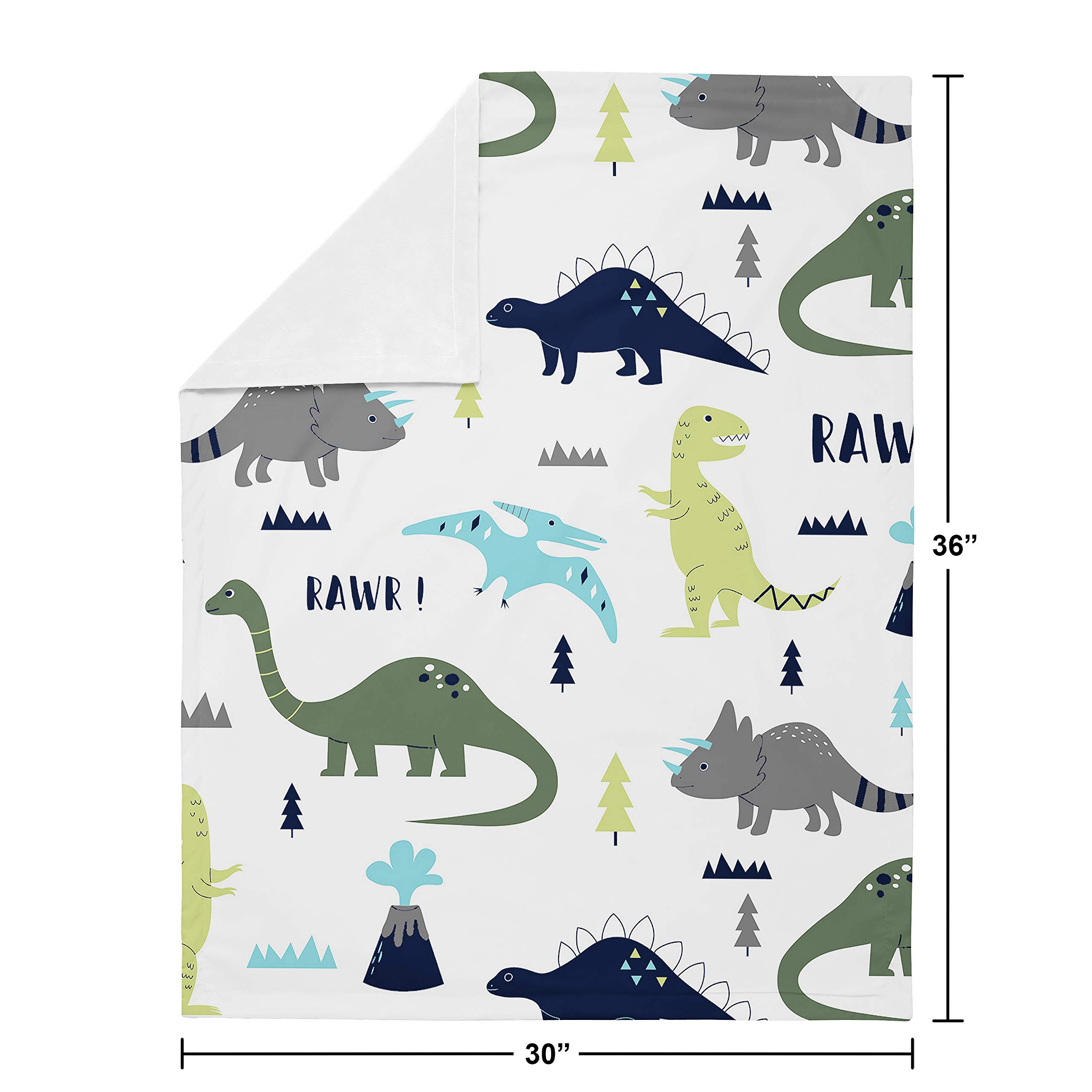 Sweet Jojo Designs Modern Dino Mod Dinosaur Baby Boy Receiving Security Swaddle Blanket for Newborn or Toddler Nursery Car Seat Stroller Soft Minky - Blue, Green and Grey