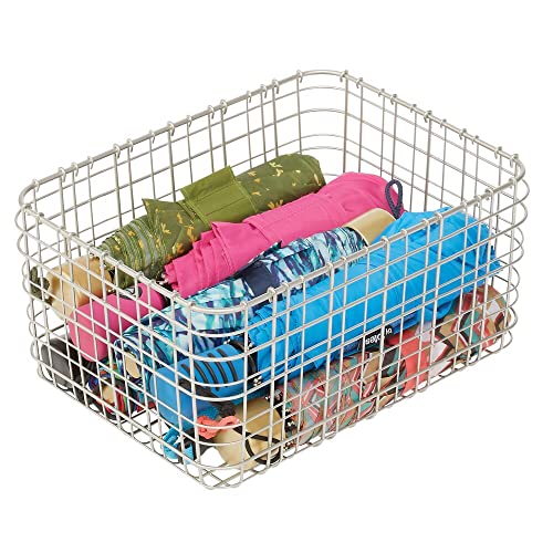 mDesign Farmhouse Decor Metal Wire Storage Basket Bin for Storage & Organizing Closets, Shelves, and Cabinets in Bedrooms - Holds Shirts, Purses, Leggings, Scarfs, Hats - 12" x 9" - 3 Pack - Satin