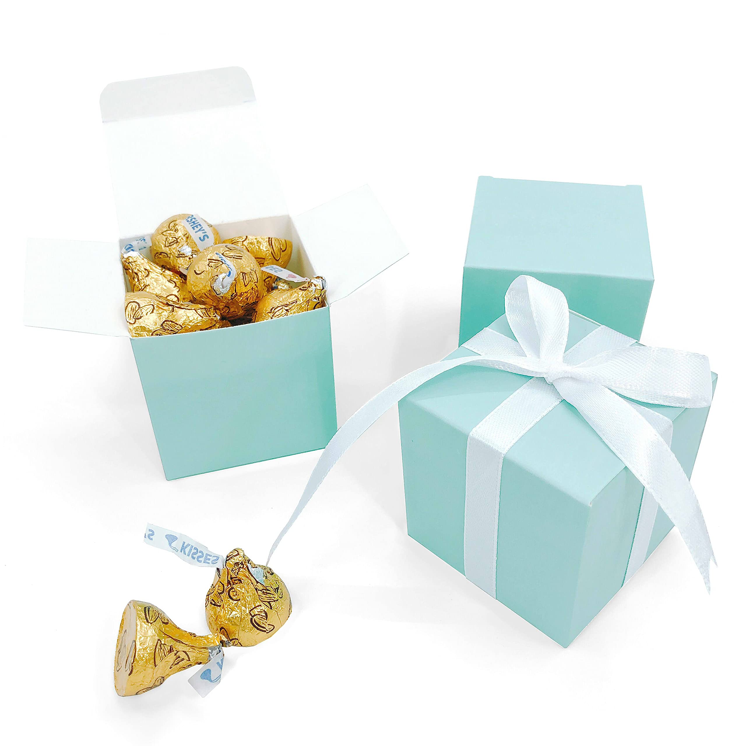 AKIO CRAFT Turquoise Small Cube Candy Boxes Bulk Teal Blue Wedding Party Favors Gift Boxes Baby Bridal Shower Thank You Treat Candy Boxes Supplies, 2x2x2 inch, 50pc