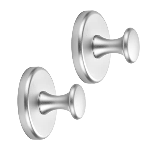 Bathroom Towel Hooks ,Aluminum Coat Robe Hangers,Tape or Screw Install, Heavy Duty Wall Hooks, Wall Mounted Shower Hooks for Clothes Hanging Bathroom Kitchen,2 Packs-Silver Matte Finish