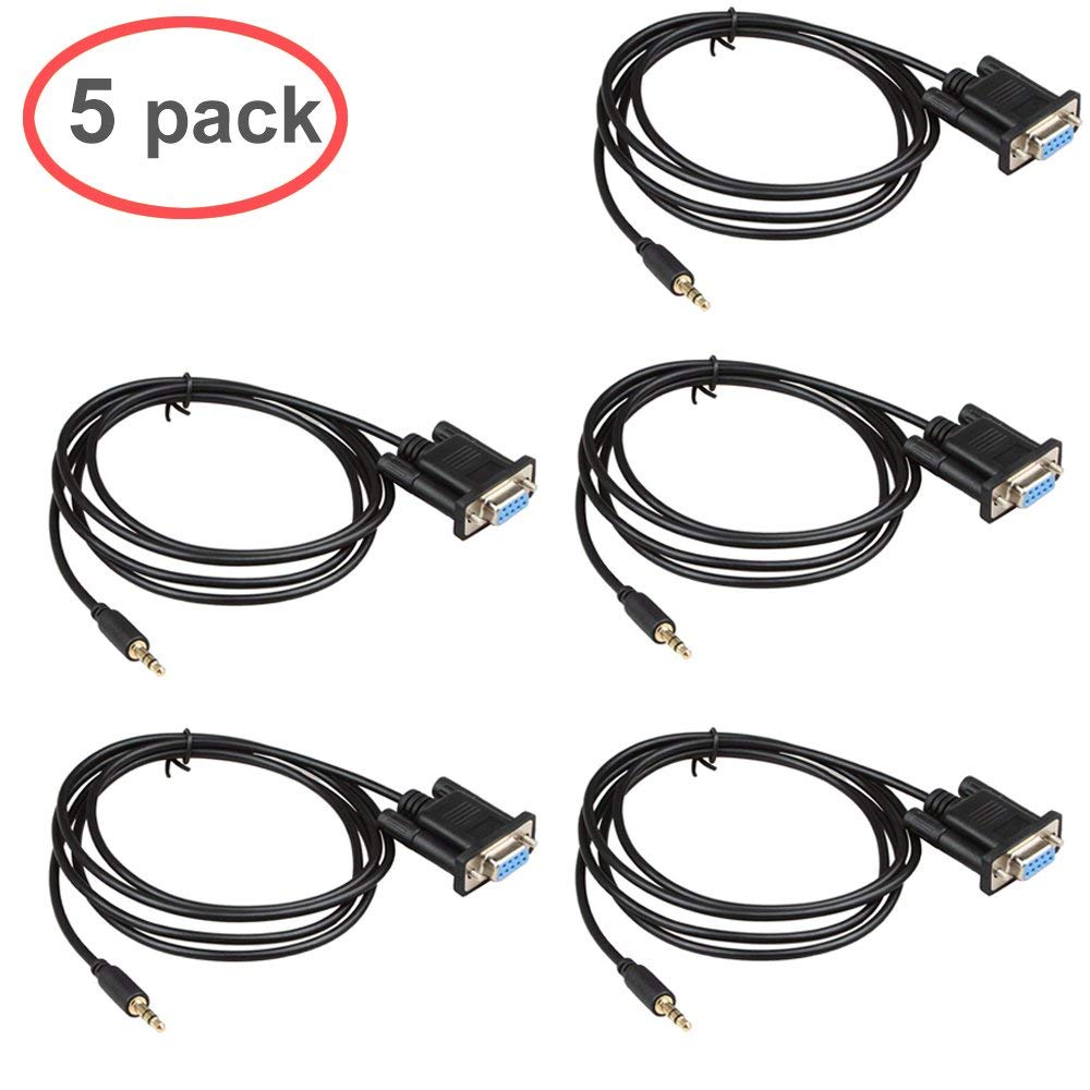 LIANSHU 5Pack DB9Pin Female to DC3.5mm Serial Cable-6 Feet Black (5Pack)