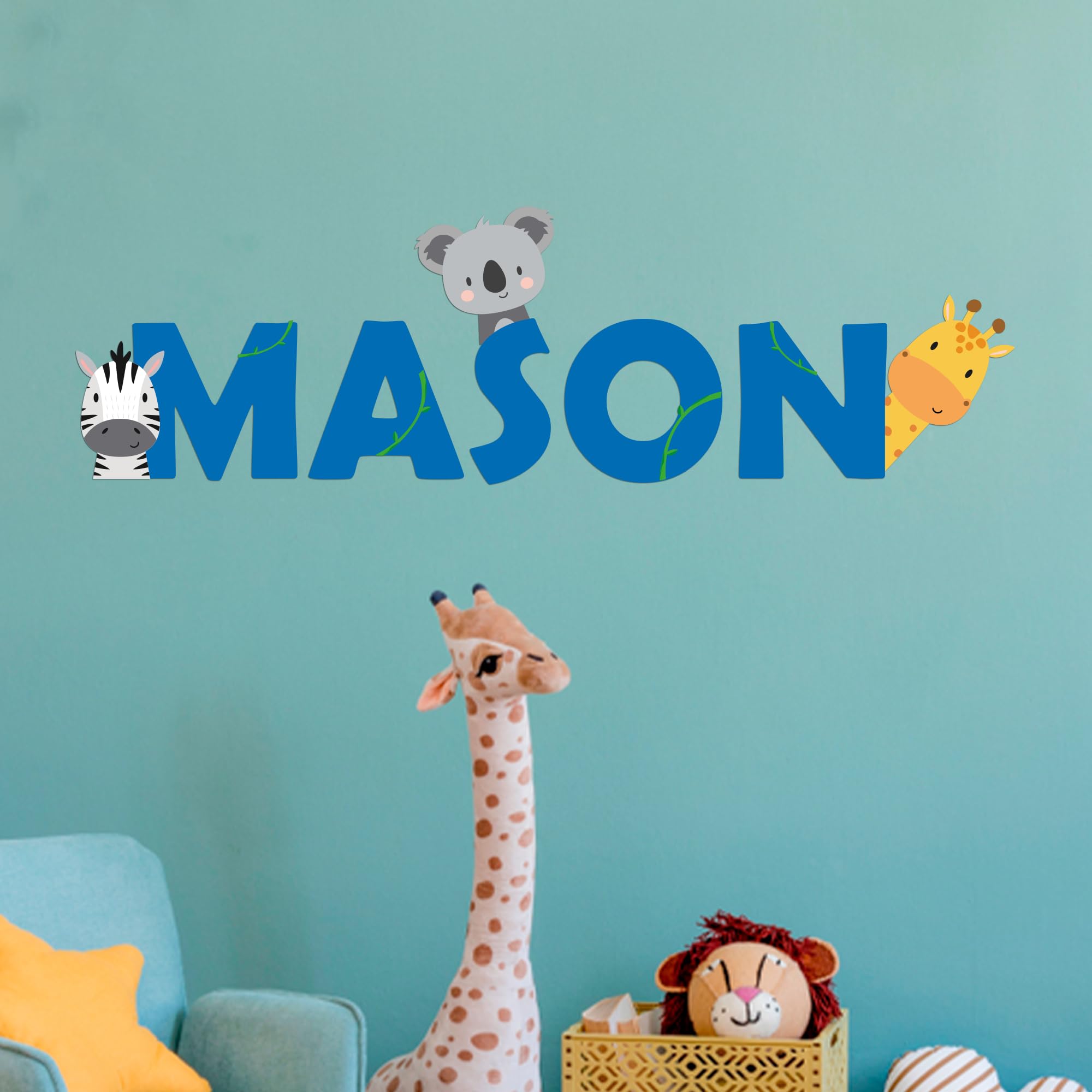 EGD Custom Name Jungle Animals Wall Decals I Safari Nursery Decor I Kids Wall Decals for Boys or Girls Bedroom I Jungle Theme Classroom Decor I Safari Birthday Decorations I Multiple Sizes Options