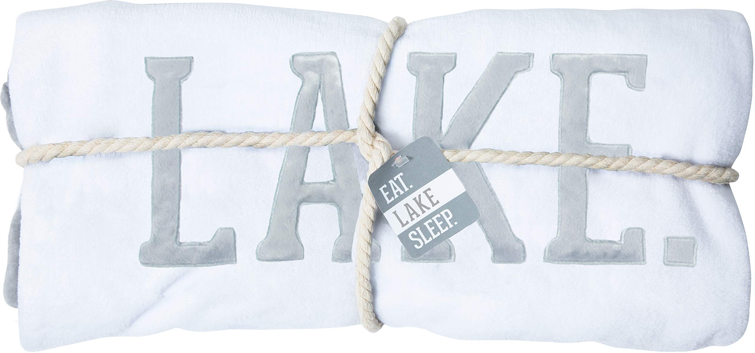 Pavilion Gift Company 30 x 40 Inch Striped White & Gray Royal Plush Baby Blanket Eat. Lake. Sleep, Grey