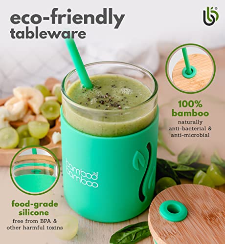 bamboo bamboo Toddler Sippy Cup with Straw and Lid, Transition Drinking Cup for Kids Holds 11.8 oz of Milk, Juice, Water or Smoothies – Glass Kids Cup with Impact-Resistant Silicone Sleeve and Straw