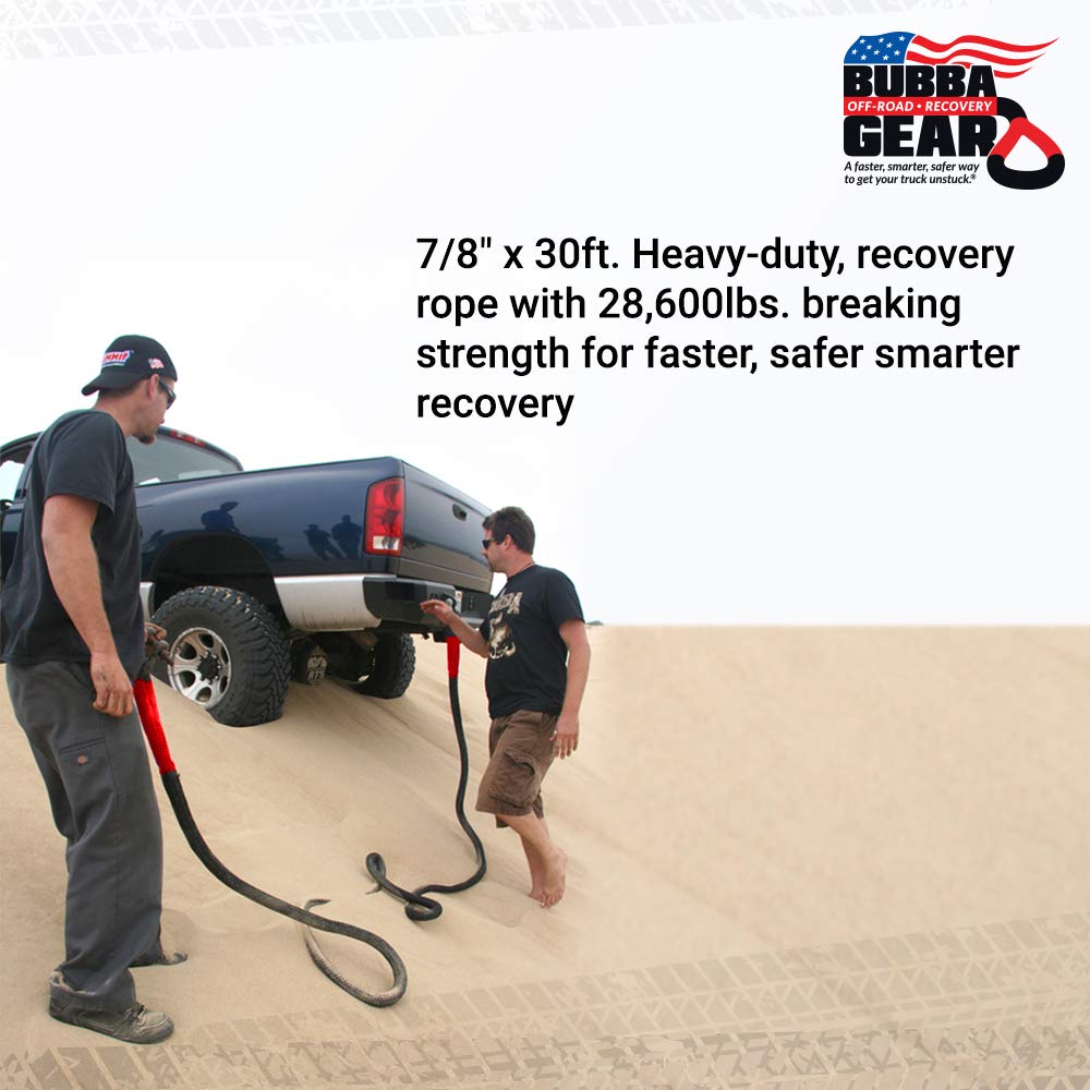 Bubba Rope Power Stretch Recovery Rope, 7/8β x 30 ft. β Heavy-Duty Vehicle Recovery Rope: 28,600 lbs. Breaking Strength - Red