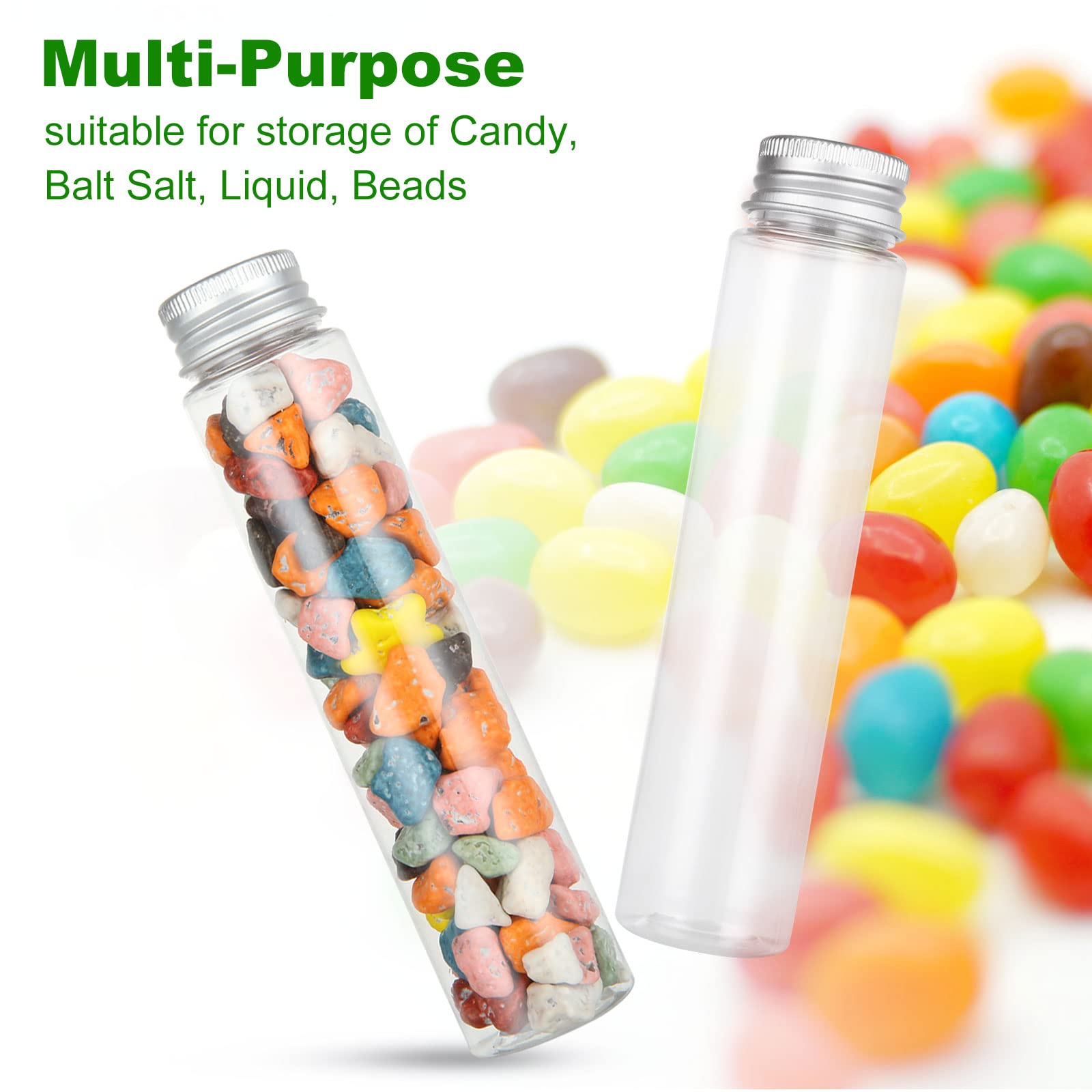 Acrux7 40 pcs Clear Flat Plastic Test Tube with Screw Caps 110ml - Flat-Bottomed Transparent Test Tube for Bath Salt Candy Storage (151 x 34 mm)