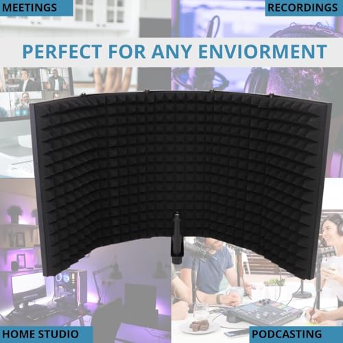 PyleUsa Microphone Isolation Shield, 5 Panel Acoustic Vocal Sound Dampening Noise Absorb Record Studio,1.6" Foam,Adjust Mic Depth,Removable Shock Mount, β
" Threaded,Podcast,Sing and Broadcast-1 set