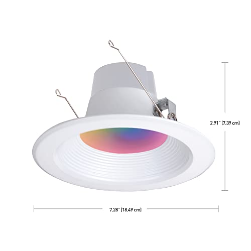 Globe Electric 50079 Wi-Fi Smart 5"/6" LED Retrofit Recessed Light, No Hub Required, Voice Activated, 11 Watts, Multicolor Changing RBG, Tunable White 2000K - 5000K, 700 Lumens, E26 Adaptor Included
