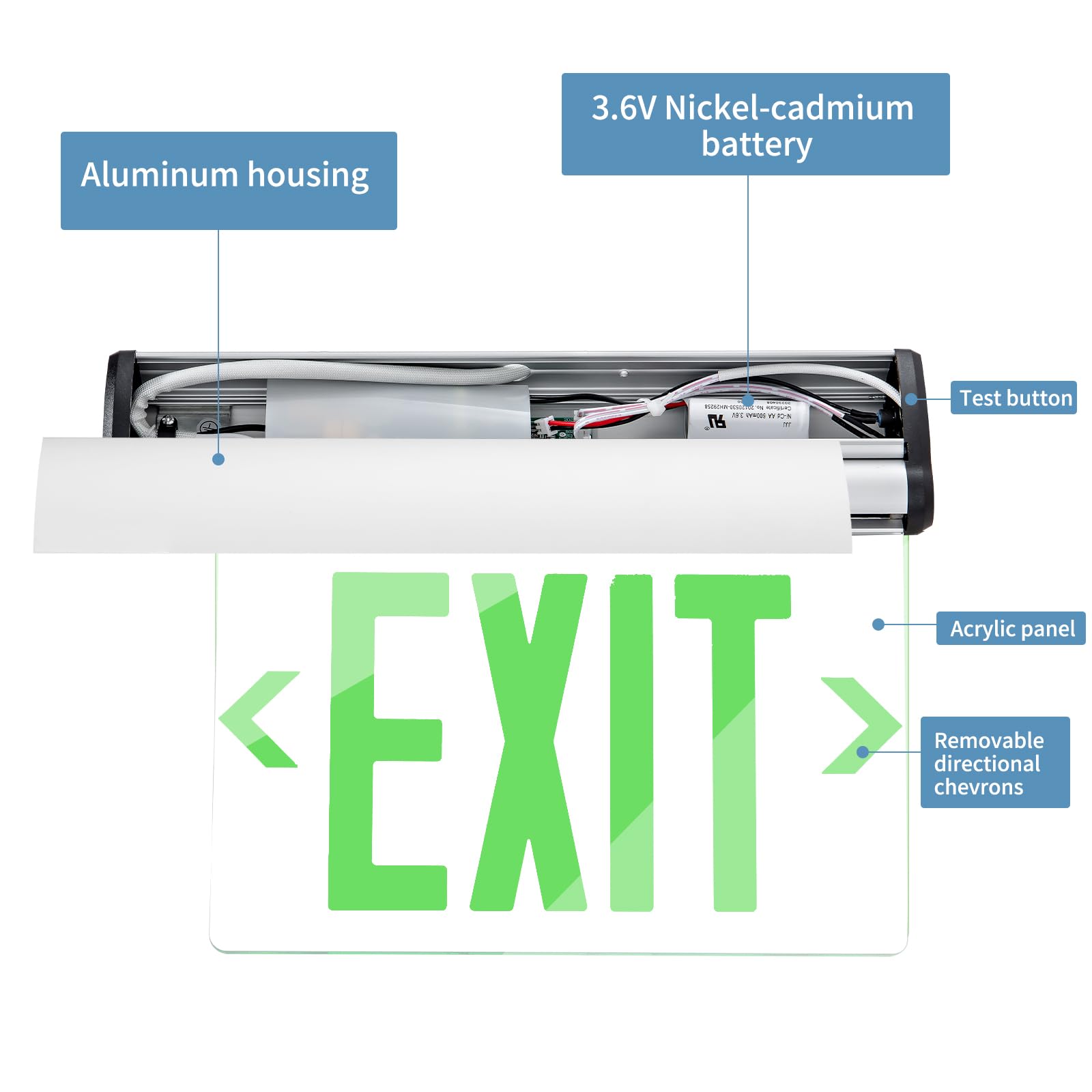 CM MZY Green Exit Signs for Business, LED Edge Lit Exit Sign, UL 924, Hardwired Emergency Exit Lights with Battery Backup, Aluminum Housing with Rotating Acrylic Clear Panel, AC 120/277V, 1 Pack
