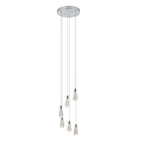 Globe Electric 69989 Harland 30W LED Integrated 6-Light Chandelier, Chrome, Clear Glass Shades, Dimmable, 1500 Lumens, 3000 Kelvin (Warm White), 80 CRI