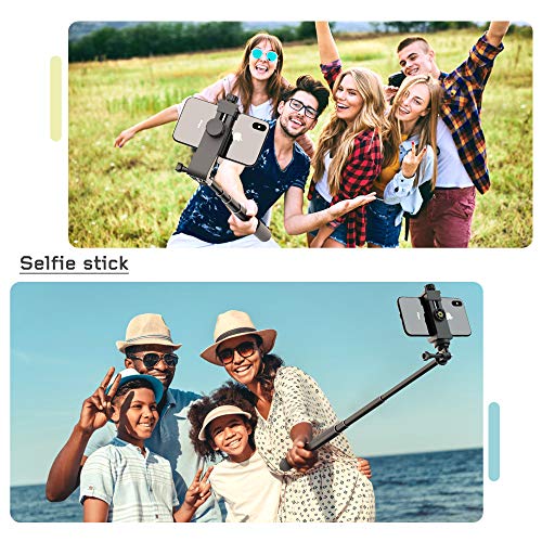 Universal Phone Tripod Mount Adapter with Wireless Camera Remote, Cell Phone Holder with Adjustable Clamp for Selfie Stick Monopod Compatible with iPhone, Samsung and so on, Wrist Strap Included