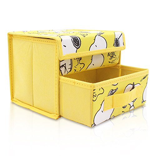 FINEX Yellow Snoopy Foldable Storage Organizer Box for Desk - with Removable Drawer