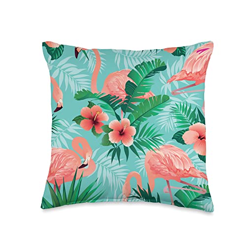 A1a Life Flamingos and Hibiscus Tropical Beach House Florida A1a Throw Pillow, 16x16, Multicolor