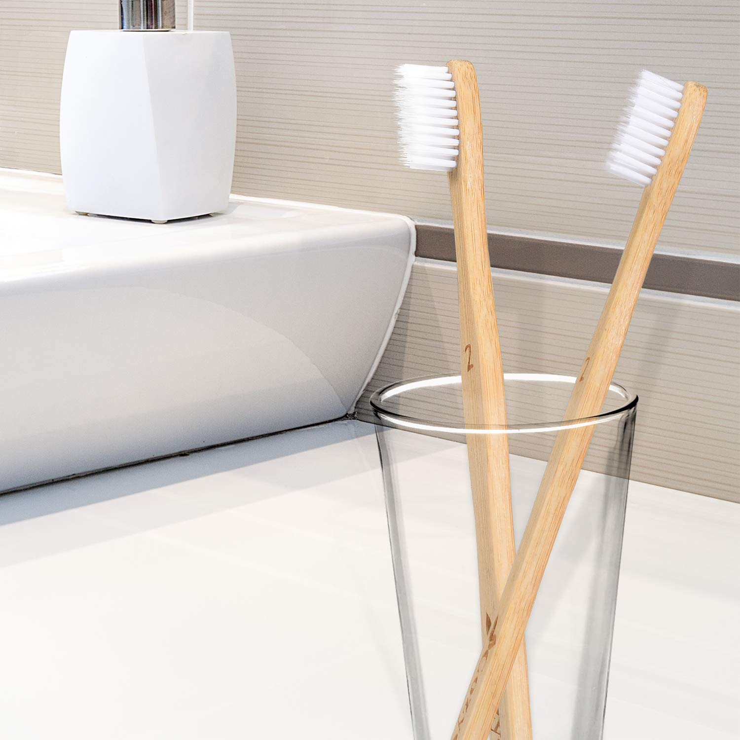 Cozyco Natural Bamboo Toothbrushes, Compostable and Biodegradable Wooden Toothbrush with Soft Nylon Bristles for Sensitive Gums, Vegan and Reusable Toothbrush for Adults and Kids (Pack of 8)