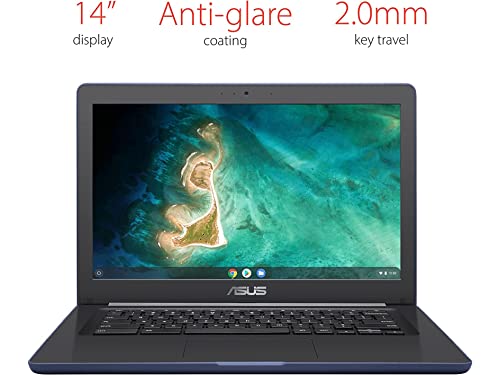 ASUS 2022 C403 Chromebook 14" HD Laptop, Intel Celeron N3350 Processor, 4GB RAM, 32GB eMMC Flash Memory, Intel HD Graphics 500, HD Webcam, Stereo Speakers, Chrome OS, Dark Blue, 32GB USB Card