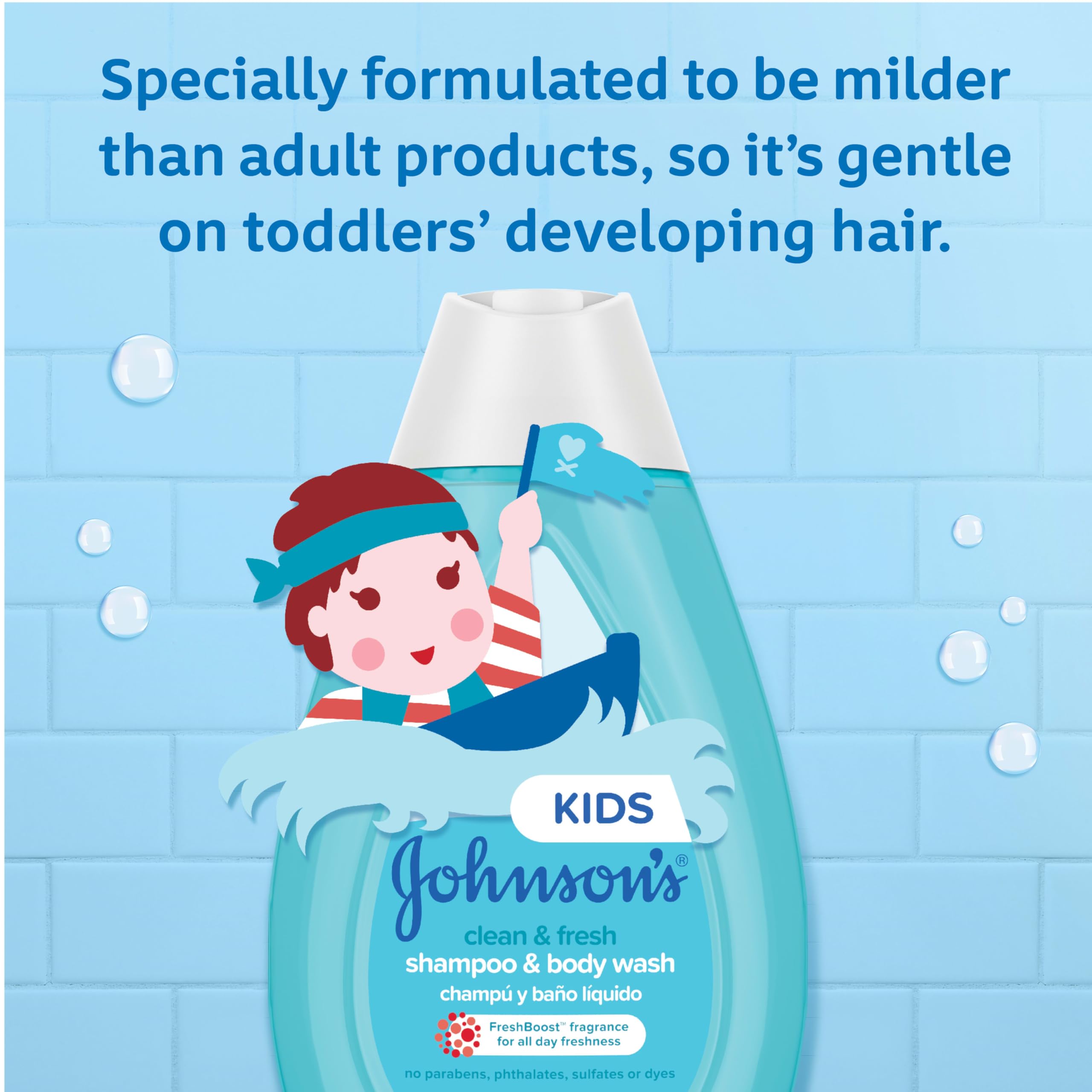Johnson's Kids Clean & Fresh Children's Shampoo & Body Wash, Tear-Free, Paraben-, Sulfate- & Dye-Free, Hypoallergenic & Gentle on Toddlers' & Kids' Developing Hair, FreshBoost Scent, 13.6 fl. oz