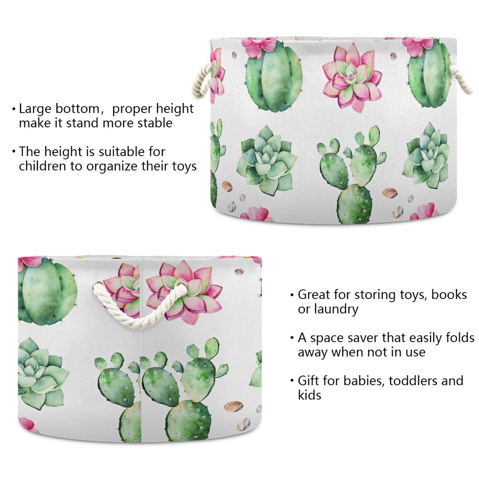 ALAZA Cacti Cactus Succulent Plants Storage Basket Gift Baskets Large Collapsible Laundry Hamper with Handle, 20x20x14 in, Multi, B06D20005