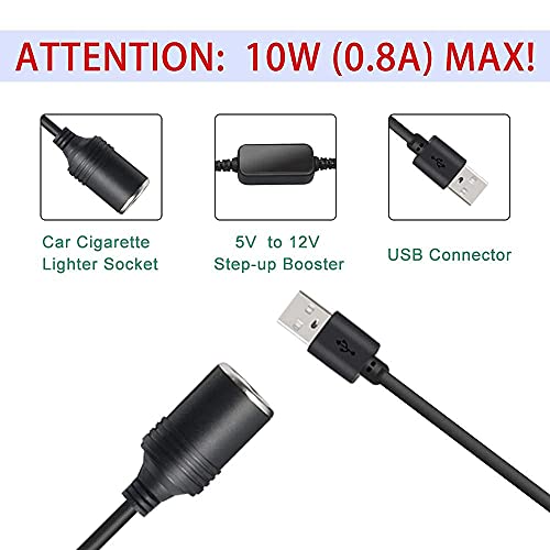 TEHUS USB to 12V DC Power Adapter - USB 5V A Male to 12V Car Cigarette Lighter Socket Power Converter for Driving Recorder DVR Dash Camera GPS(10W 0.8A Max) (0.3M/11.8in)