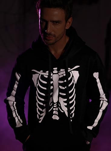 Arvilhill Men's Halloween Skeleton Black Pullover Party Costume Funny Hoodies Casual Sweatshirt M