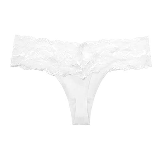 Banamic Lace Underwear for Women Thongs Low Waist Panties Seamless Lace Thongs White