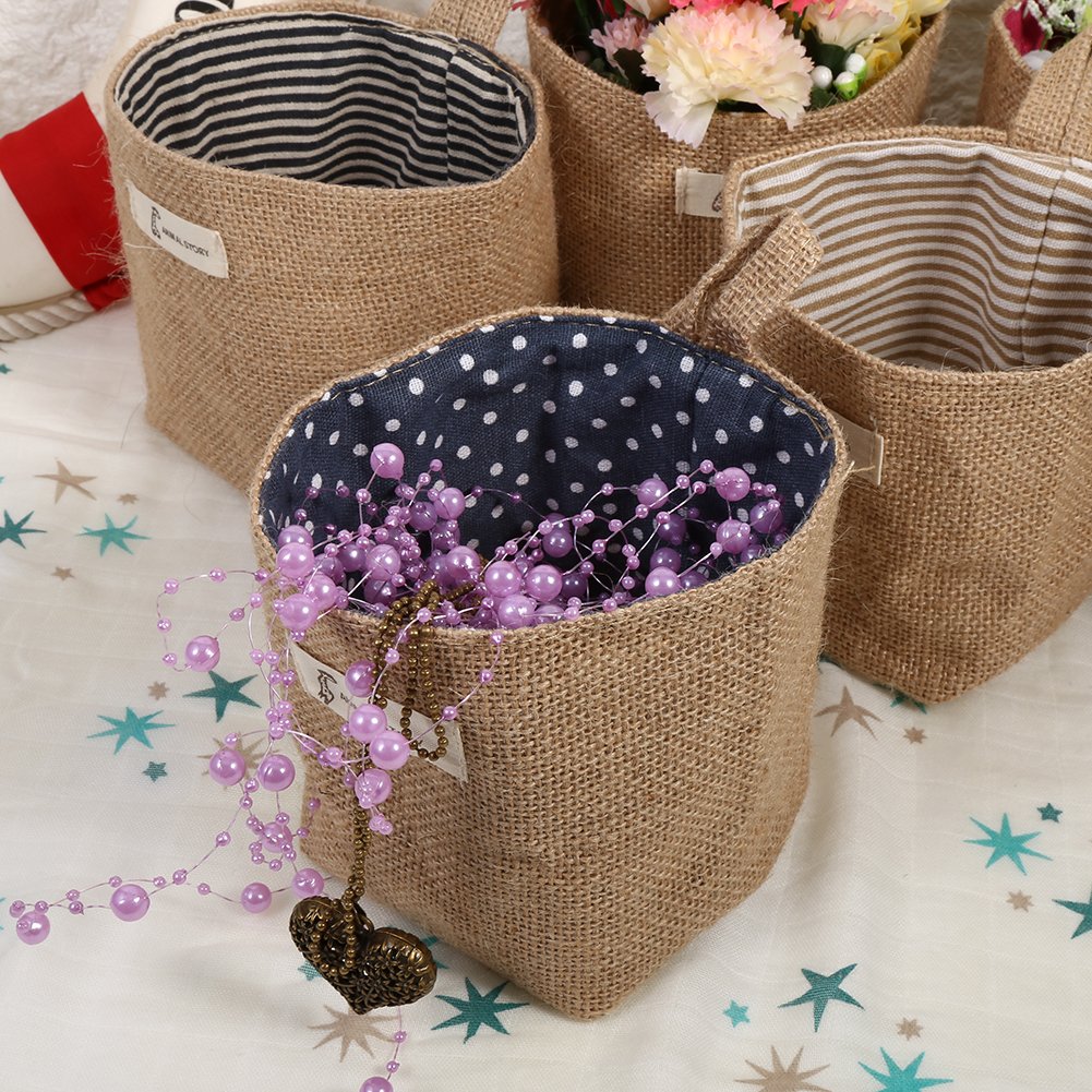 Cotton Linen Hamper Hanging Clothes Bag Home Gadget Storage Organizer Foldable Basket Bin (Blue Stripe)