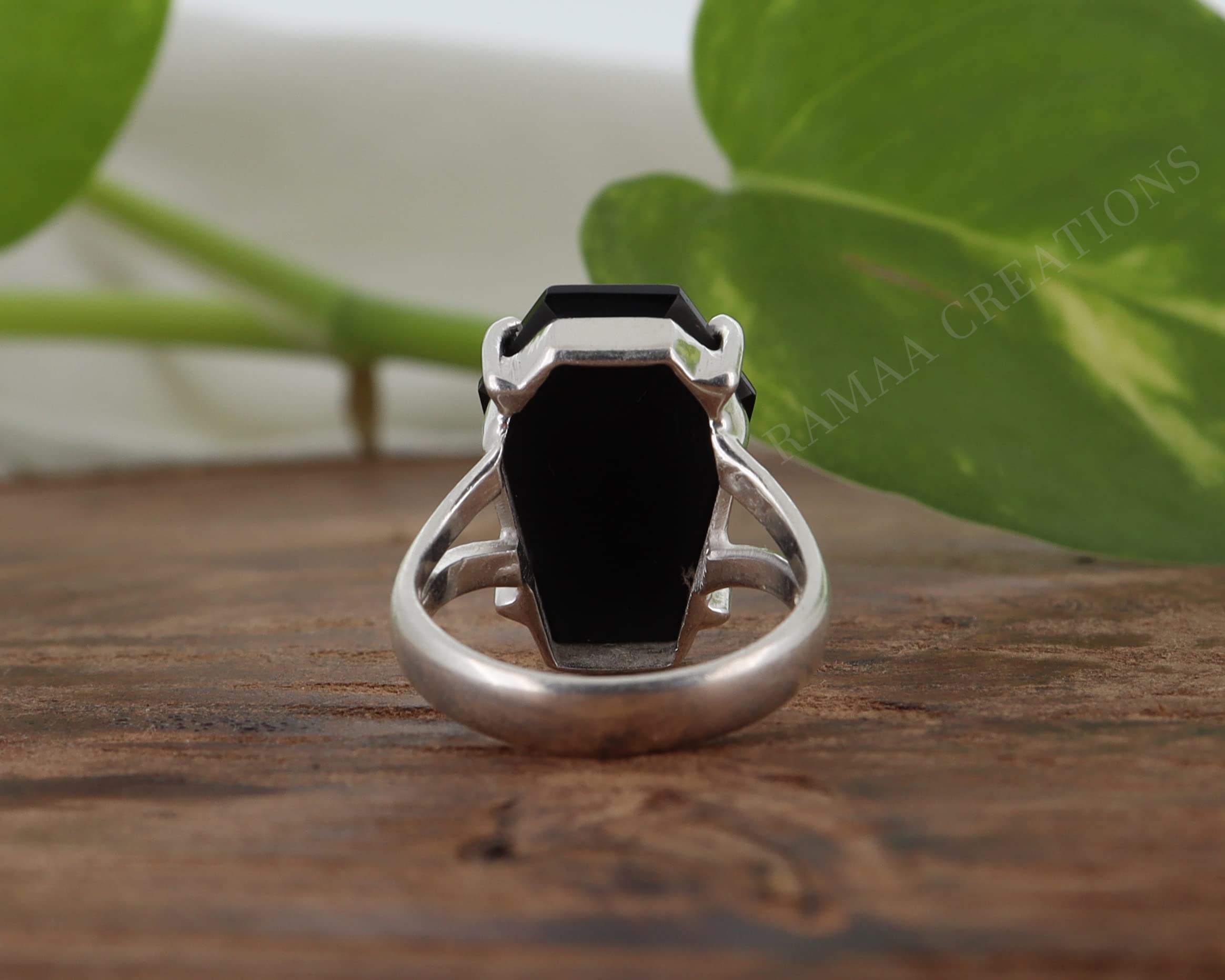 Black Onyx Coffin Silver Ring | Natural Black Onyx Sterling Silver 925 Handmade Coffin Ring | Handmade Jewelry