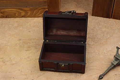 Coolrunner 2pcs Antique Vintage Wooden Box Stamp Flower Small Metal Lock Jewelry Treasure Chest Handmade Retro Wood Organizer Case Box (2 pcs)
