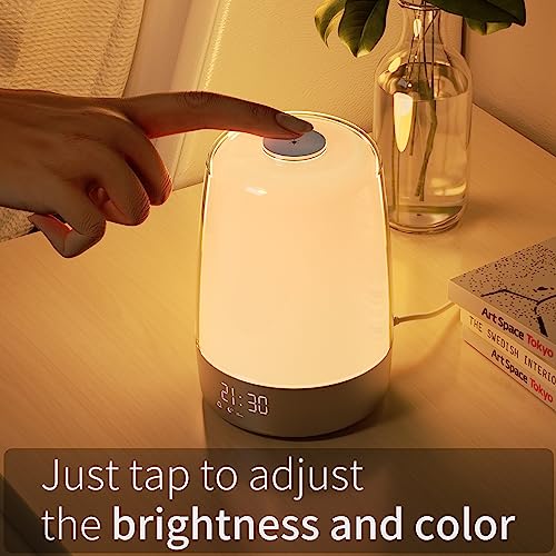 Vicsoon Sunrise Alarm Clock, Night Light Wake up Light with Sunrise Simulation, Dimmable Touch Bedsides Lamp 6 RGB Colors 5 Nature Sounds for Bedrooms