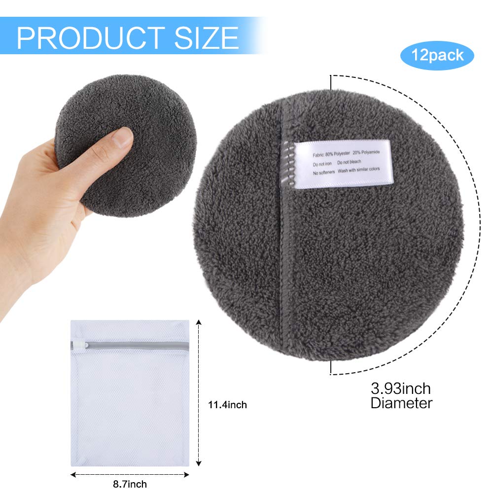 SUNLAND Reusable Makeup Remover Pads for Face,Eyes,Lips Microfiber Face Cleansing Gloves Washable Makeup Remover Cloth with Laundry Bag Rounds Pads