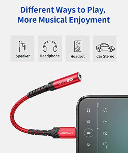 JSAUX iPhone Headphone Adapter, Lightning to 3.5mm Adapter [Apple MFi Certified] iPhone Aux Adapter Compatible with iPhone 14/14 Pro Max/13/13 Pro Max/12/12 Pro Max/11/11 Pro Max/SE/X/XR/XS/8-Red