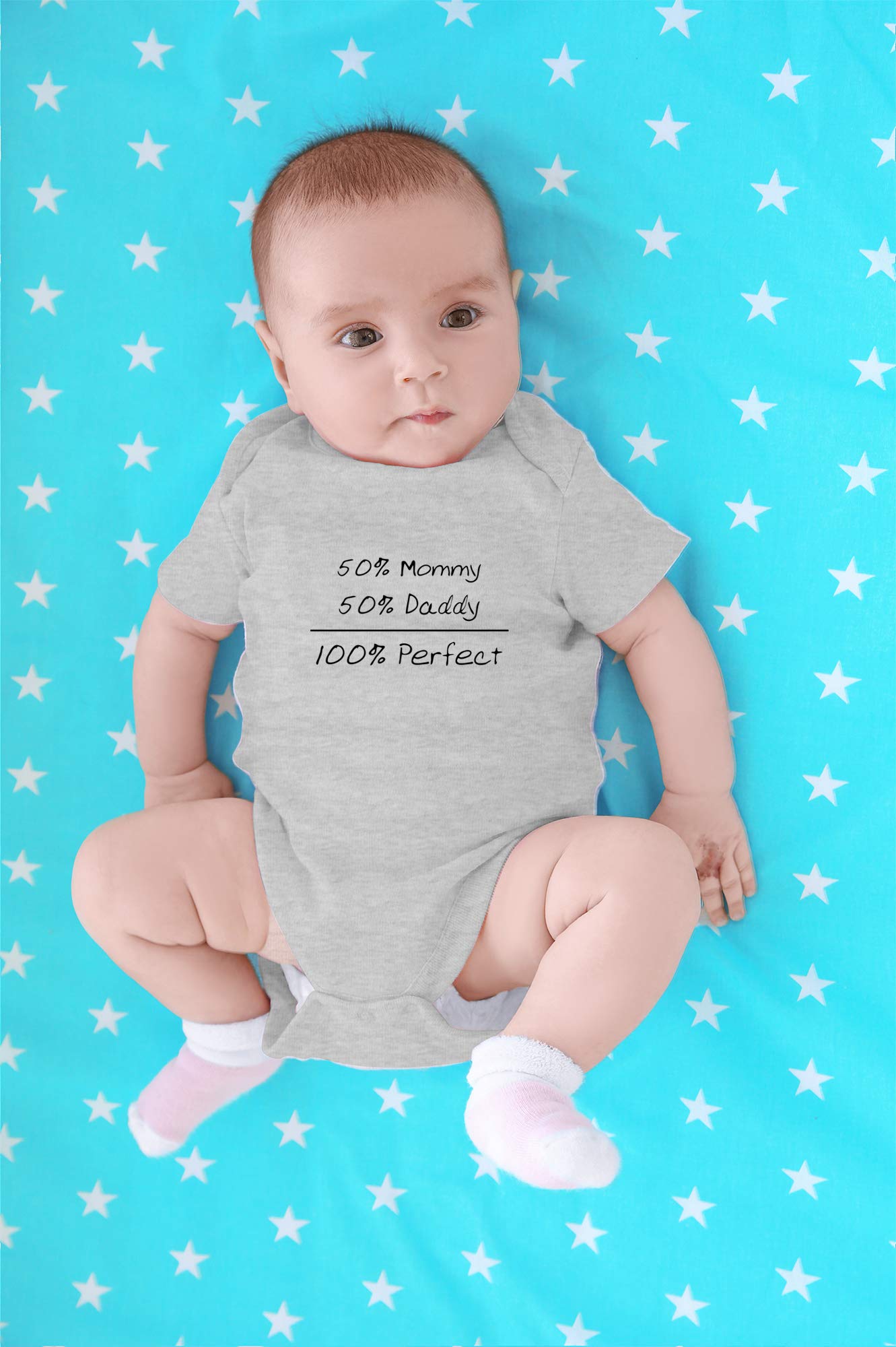 Crazy Bros Tee's 50% Mommy, 50% Daddy, 100% Baby Bodysuit Funny Cute Boy Girl Infant Outfit Adorable Romper (Newborn, Heather Grey)