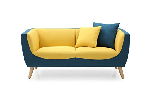 Greatime Linen Fabric Upholstery Modern Design Loveseat with Toss Pillow and Wood Legs