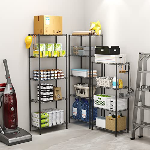 HOMEFORT 5-Shelving Unit,Adjustable Wire Shelving,Metal Wire Shelf with Shelf Liners and Hooks for Kitchen,Closet,Bathroom,Laundry,Black,21" W x 11" D x 59" H